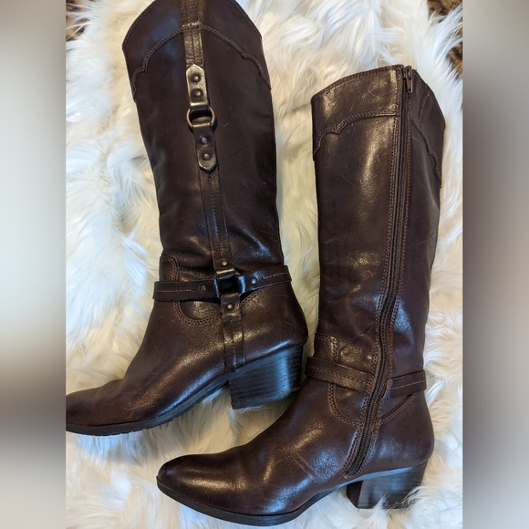 Sofft Shoes Sofft Womens Dark Brown Western Leather Boots 75 Poshmark